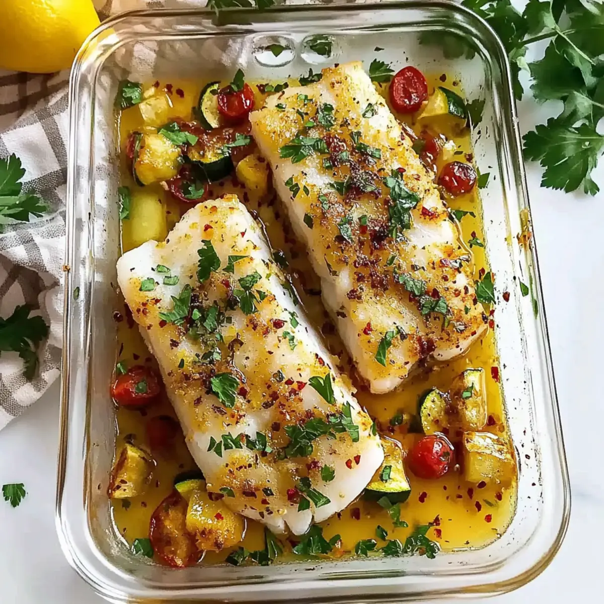 Delicious Gluten-Free Mediterranean Baked Cod with Lemon & Garlic